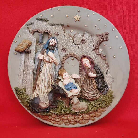 Unbranded | Accents | Vintage Nativity Plate Glass Ceramic Mary Joseph ...